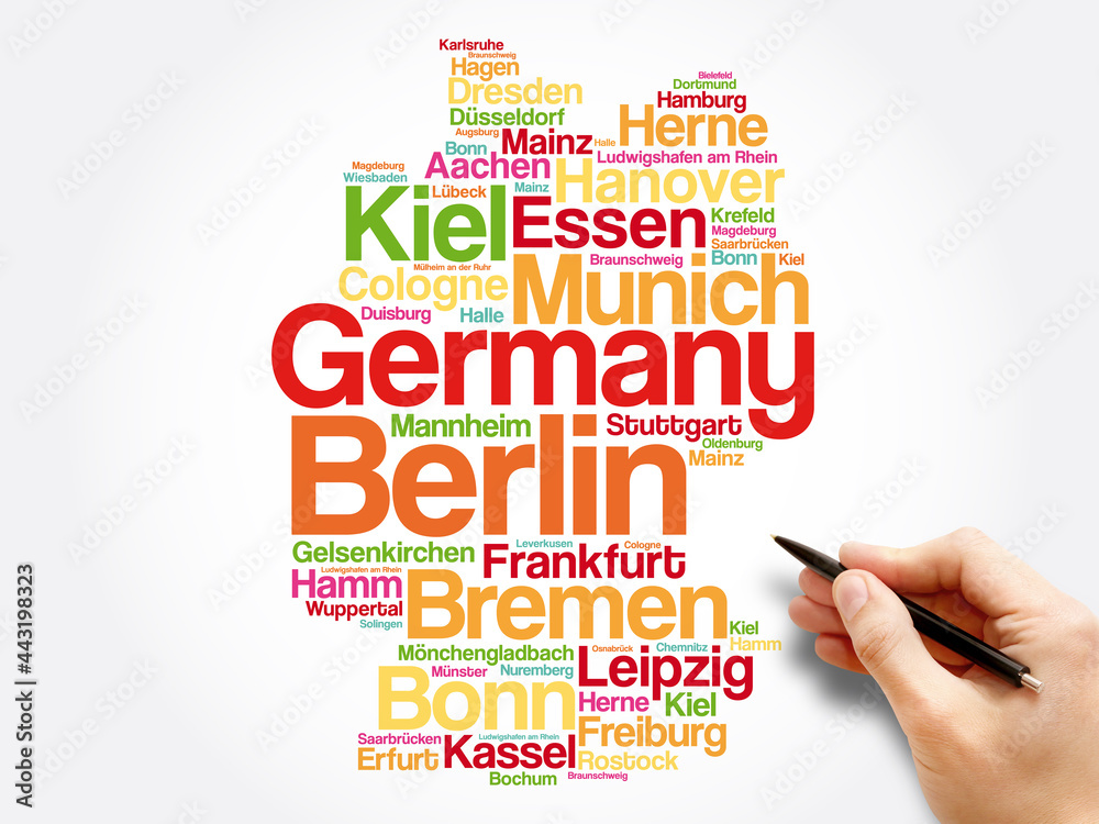 List of cities and towns in GERMANY, map word cloud collage, business ...