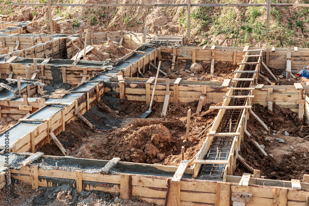 Strip foundations with formwork during the construction of a house ...