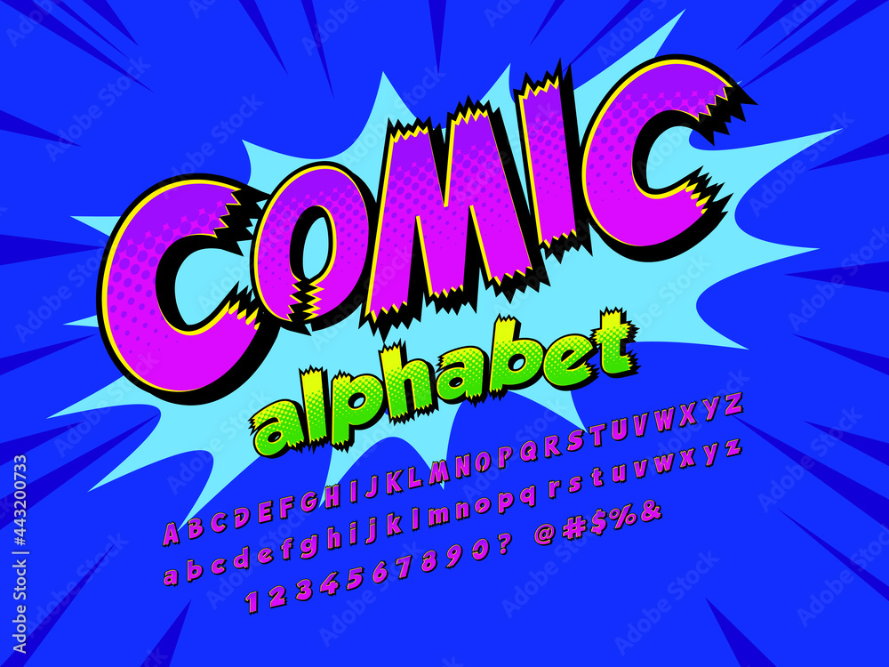 Comical style vector font design with uppercase, lowercase, numbers and ...