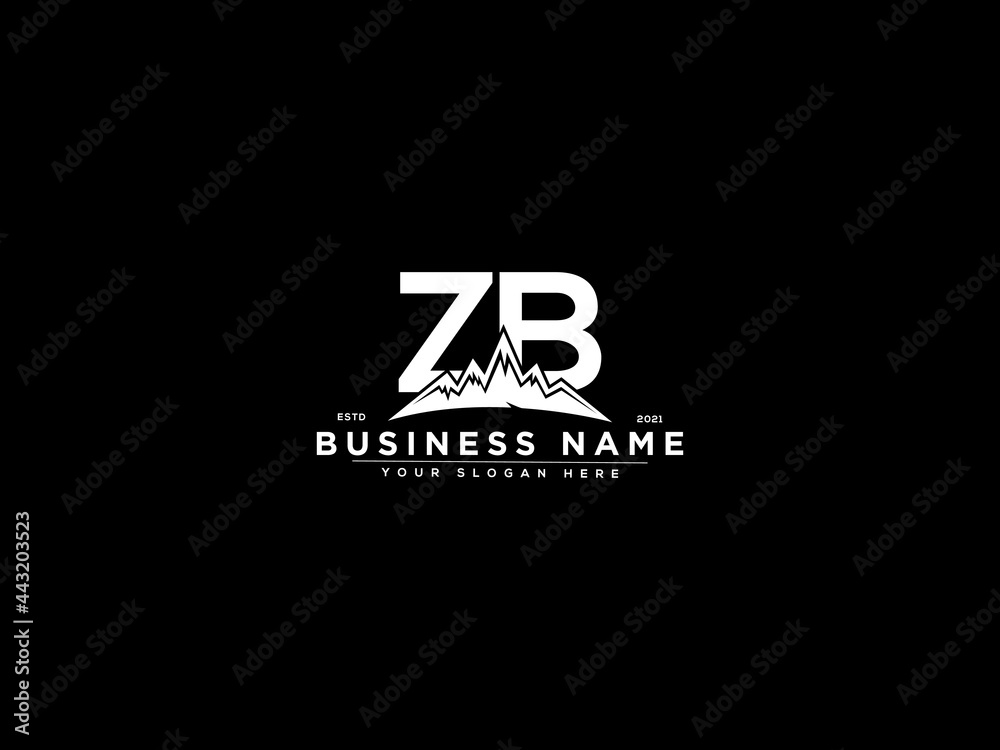 Letter ZB Logo, mountain zb logo icon vector for river forest hill ...