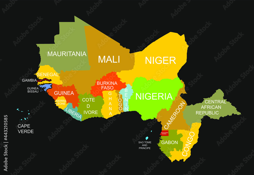 Western Africa vector map high detailed silhouette illustration ...