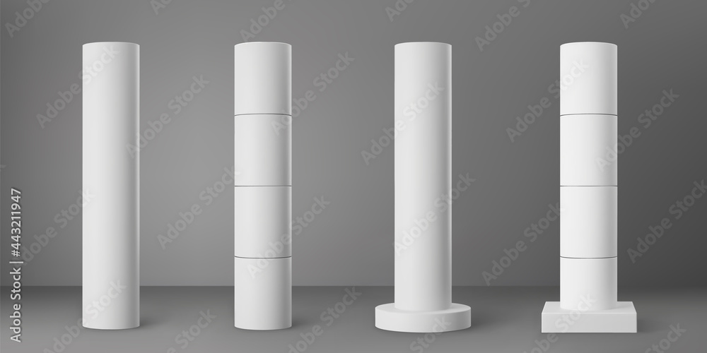 Base white cylindrical columns set isolated on grey background ...