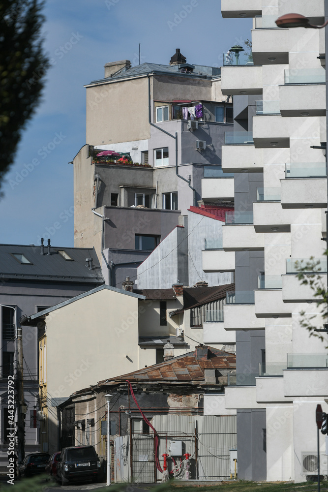 Bucharest, Romania - Oct 03, 2020: Historic layers: old buildings and ...