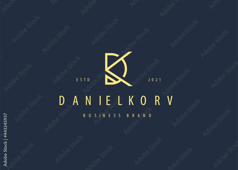 Minimalist Letter initial D K logo design template, monoline style ...