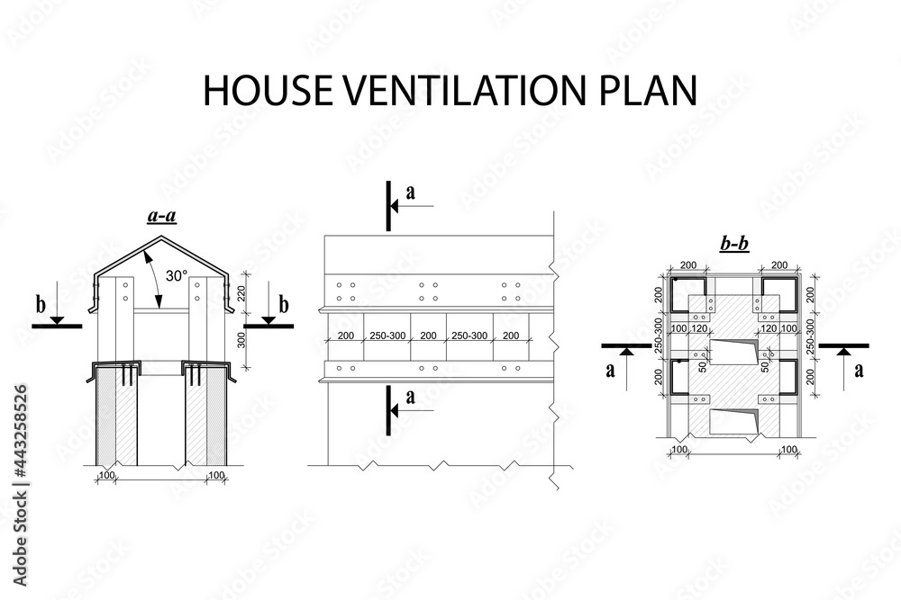Vecteur Stock House ventilation plan, detailed architectural technical ...