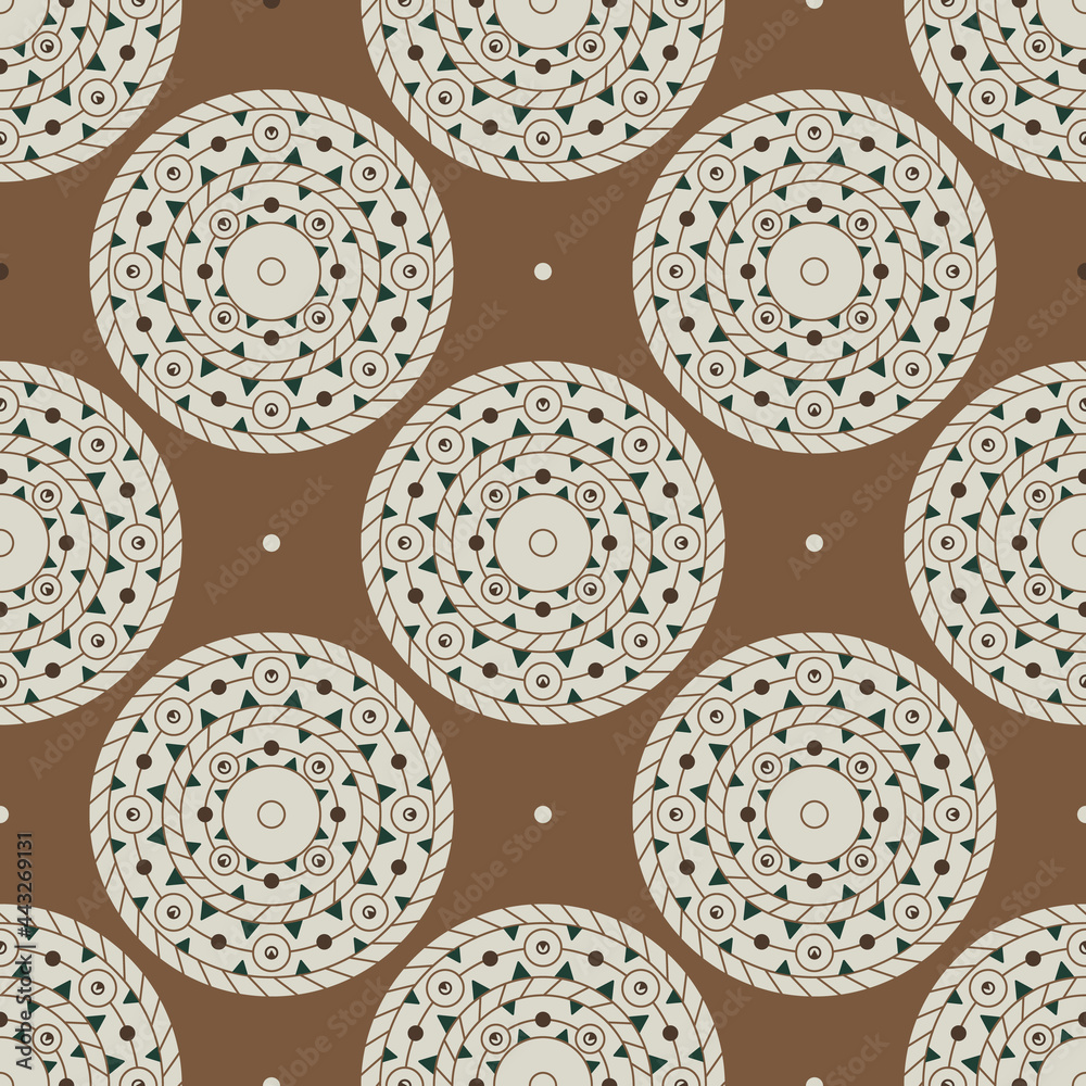 Seamless geometrical ethnic pattern with round mandalas. Native ...