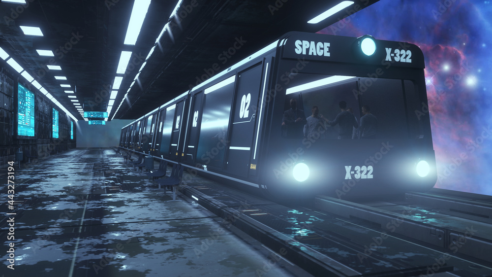 3d render. Futuristic space train concept Stock Illustration | Adobe Stock