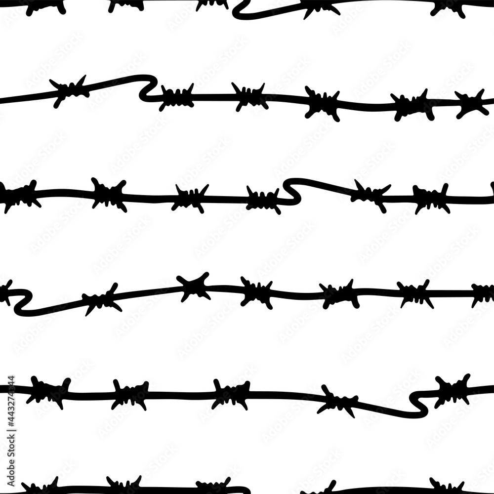 Black barbed wire isolated on white background. Monochrome linear ...