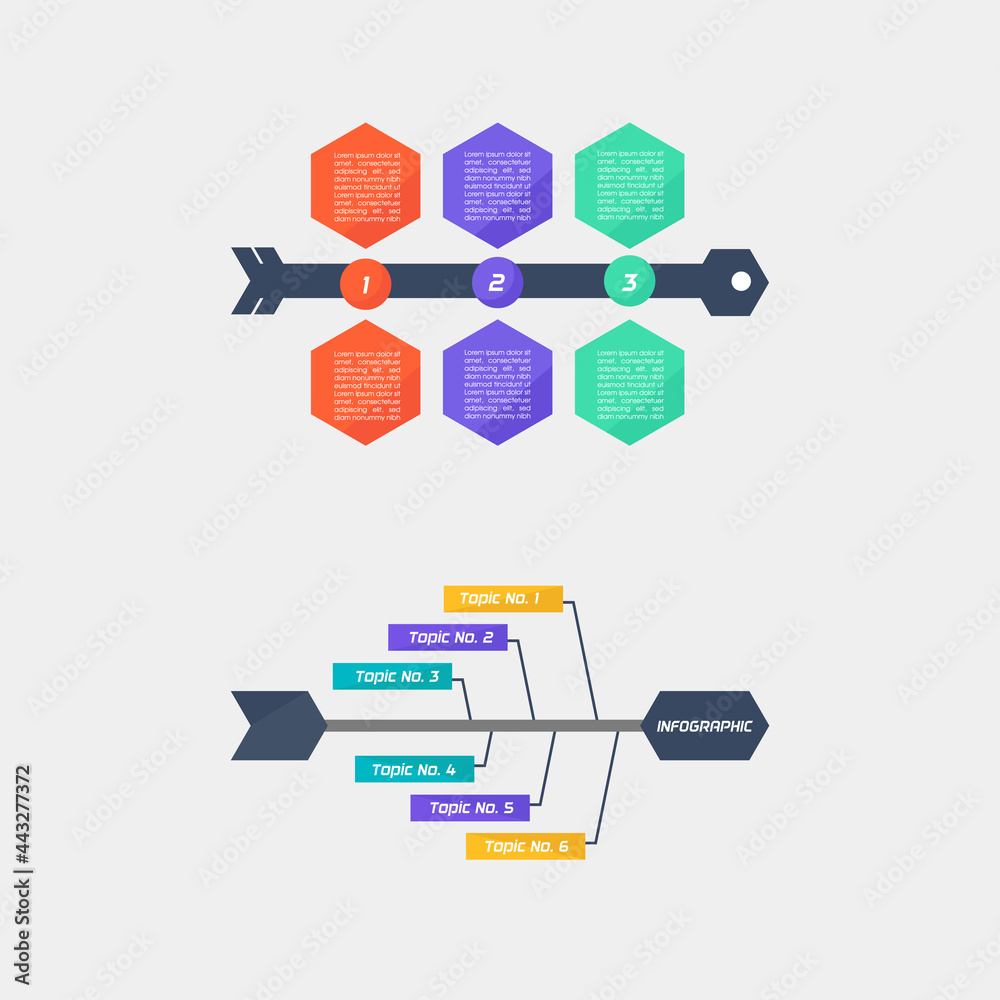 Stylish colorful fishbone diagram business corporate presentation step ...