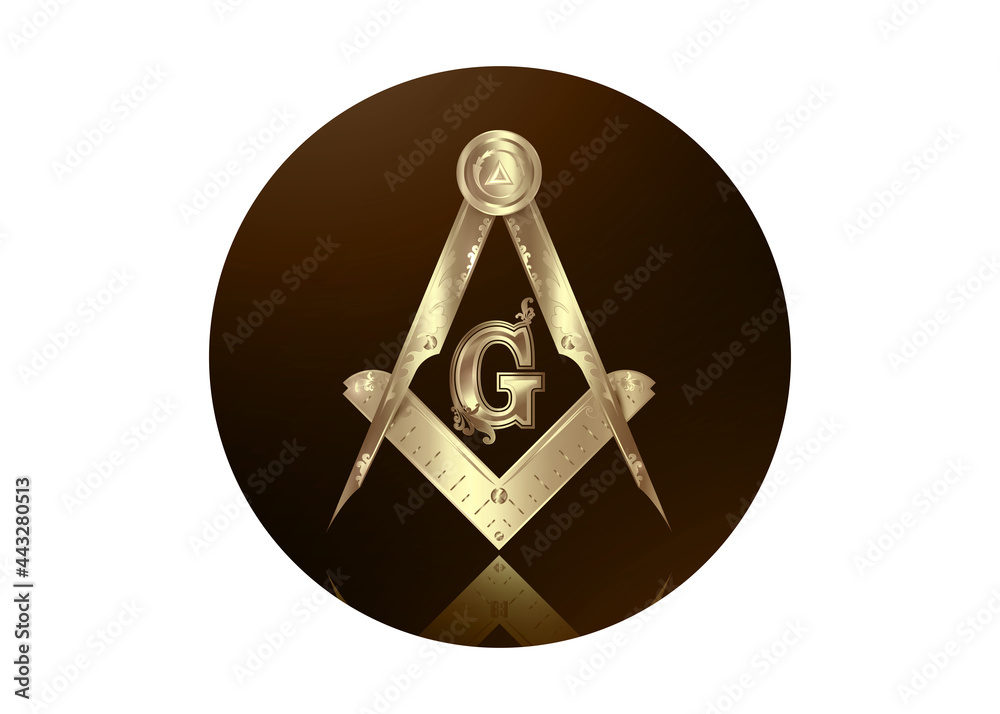 Gold freemasonry emblem - the masonic square and compass symbol. All ...
