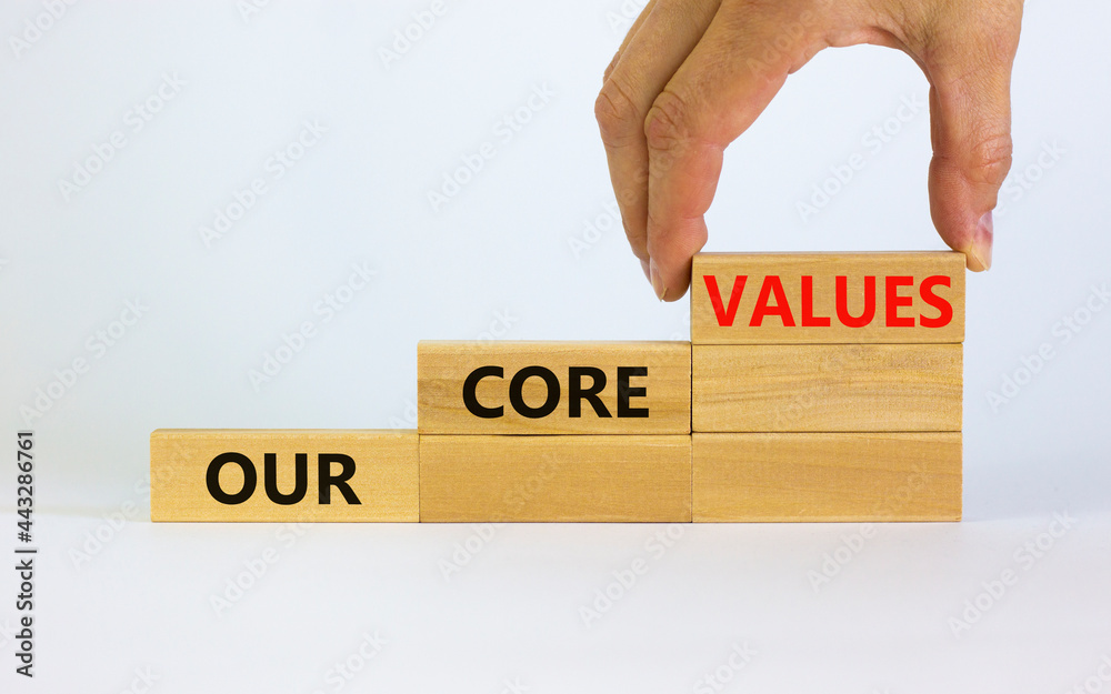 Our core values symbol. Concept words 'Our core values' on wooden ...