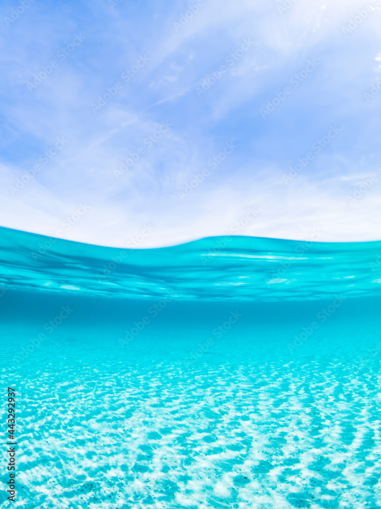 (Selective focus) Stunning view of half underwater sea and half blue ...
