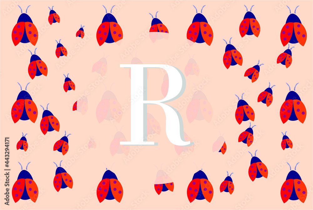 Cute Ladybird Background stylish and elegant white letter logo of R for ...