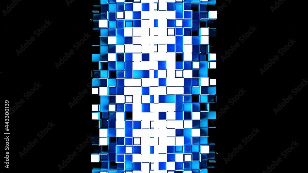 Blue square cells form horizontal abstract white doors that closes the ...