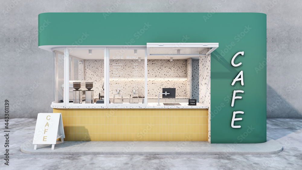 Front view Cafe shop Restaurant design. Modern minimal.Text cafe on ...