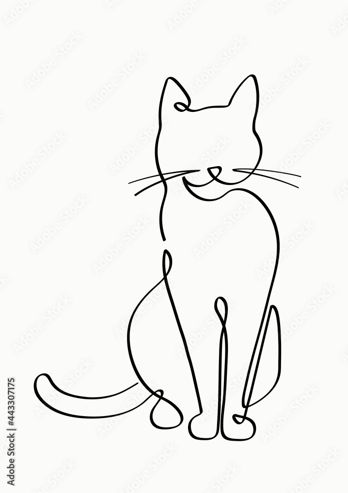 Cute Cat Continuous Line Drawing. Hand Drawn Simple Vector Illustration ...