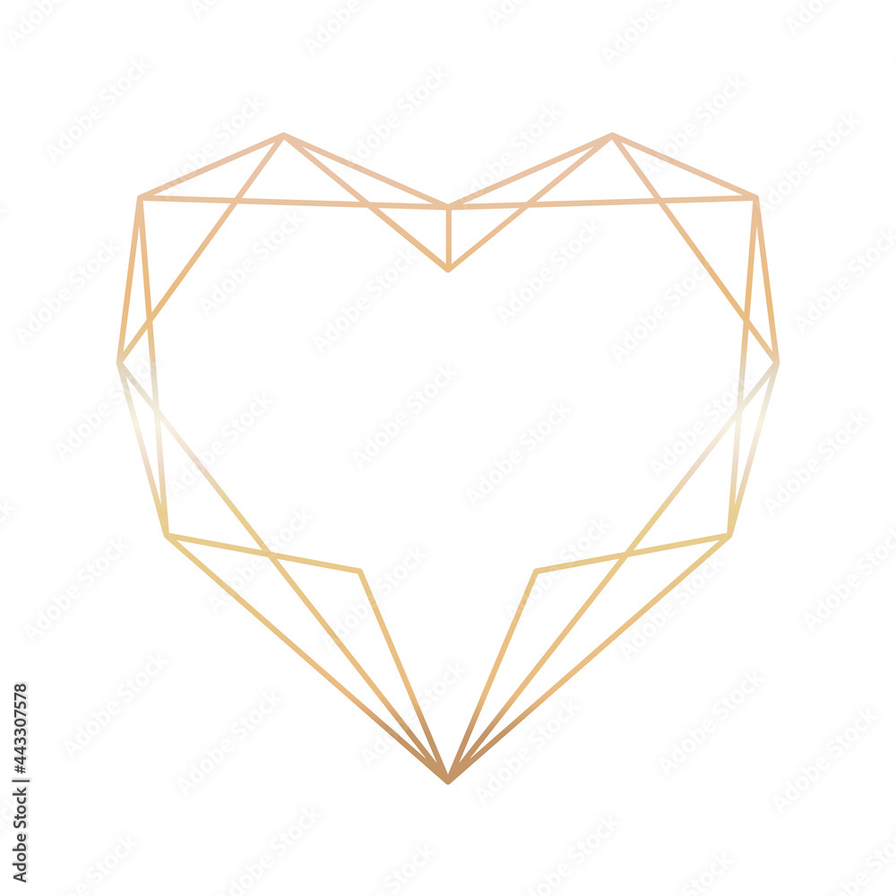gold geometric heart shape frame isolated on white background. Elegant ...