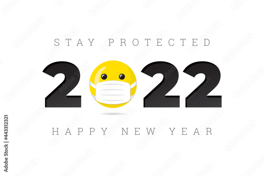 2022 Numerals Logo with Smiling Face Protected with Medical Mask and ...