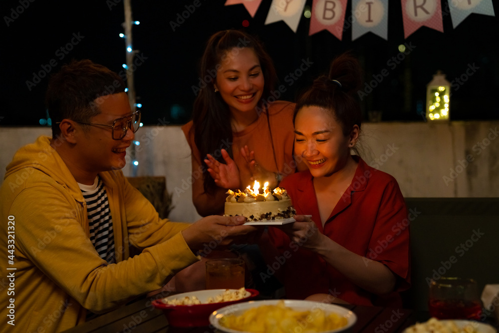 Diversity Asian millennial people friends enjoy celebration birthday ...