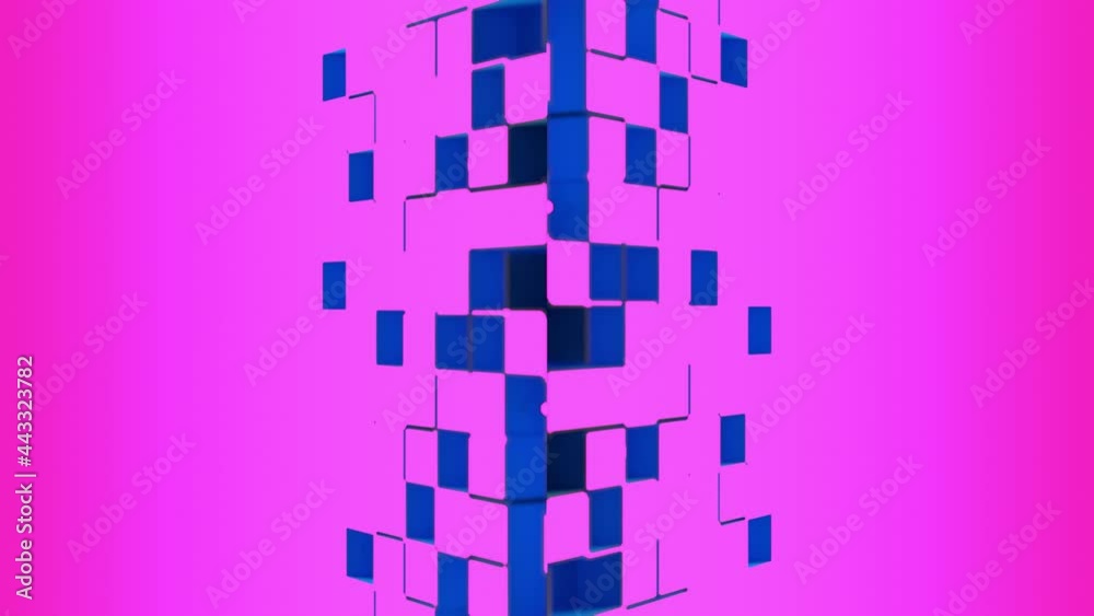 Blue cubic particles form a pink gate that closes the black screen ...