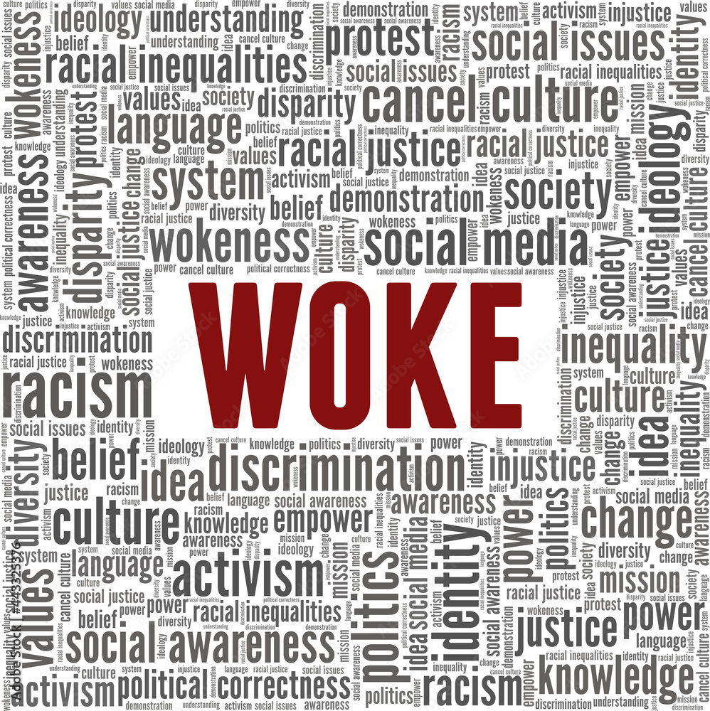 Woke vector illustration word cloud isolated on a white background ...