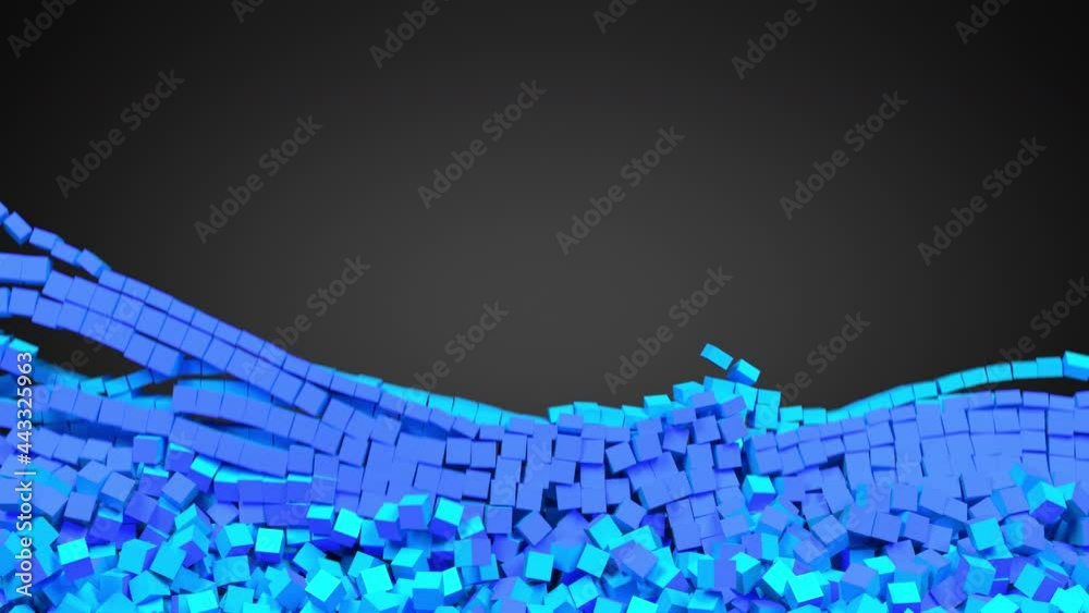 Blue cubes fall out of screen. The wall of blocks break down and gray ...