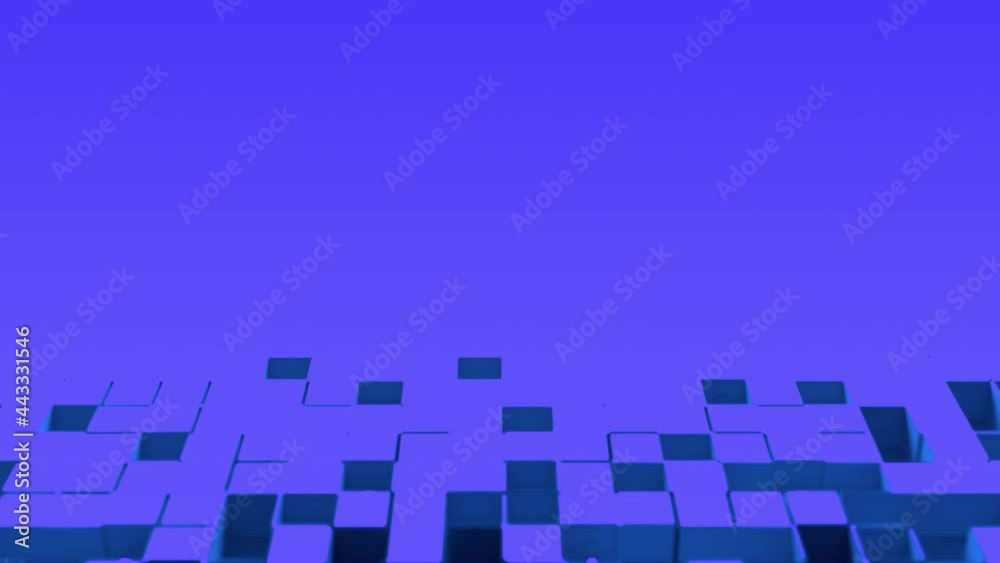 Blue cubic particles form the surface and fill the black screen. High ...