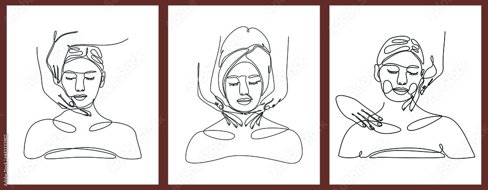 continuous line drawing of beautiful woman doing relaxing massage vector illustration Stock ...