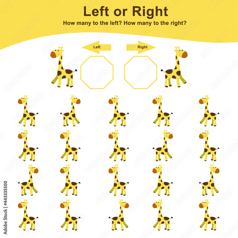 Left or Right Game for Preschool Children. Counting how many giraffes ...