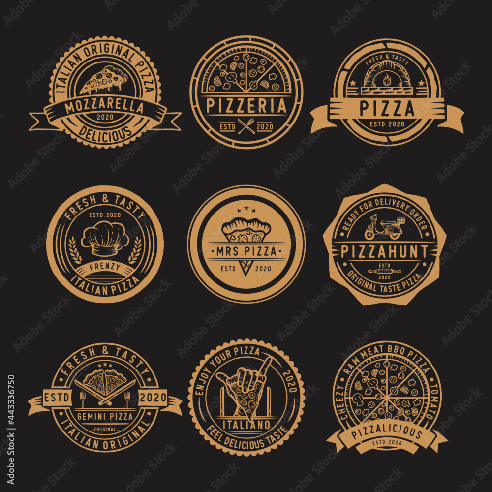 Set of pizza labels, badges and design element Stock Vector | Adobe Stock