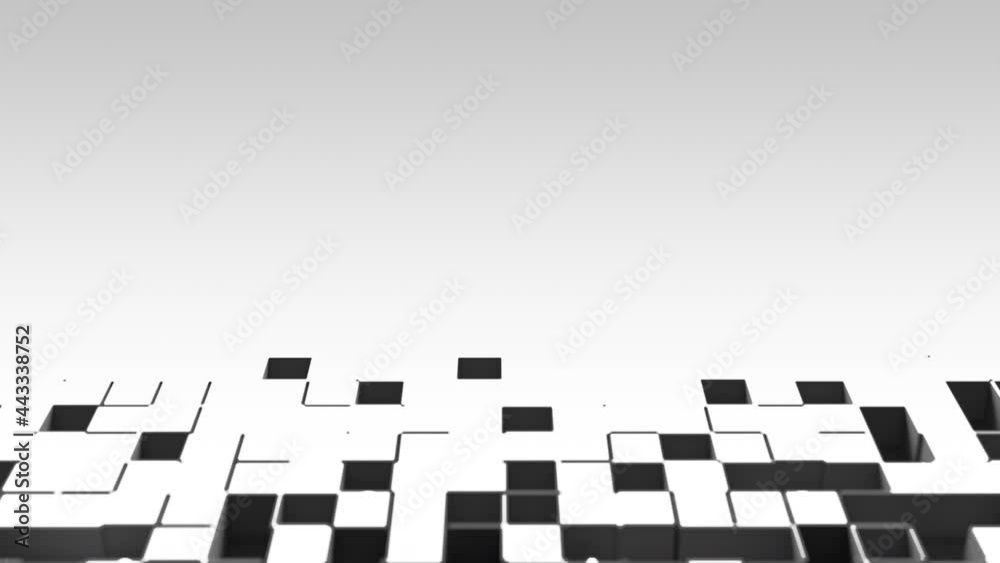 Gray cubic particles form the surface and fill the black screen. High ...