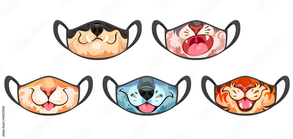 Face masks with funny animal isolated on white background. Vector ...