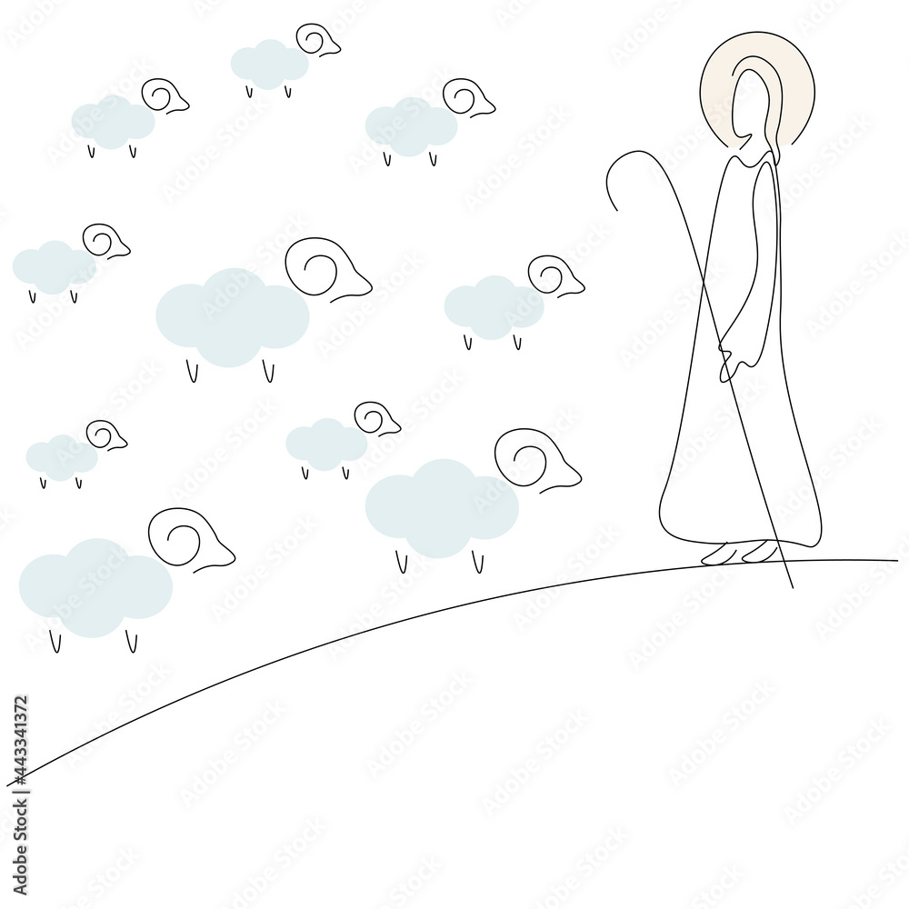 Jesus Christ the good shepherd line drawing vector illustration Stock ...