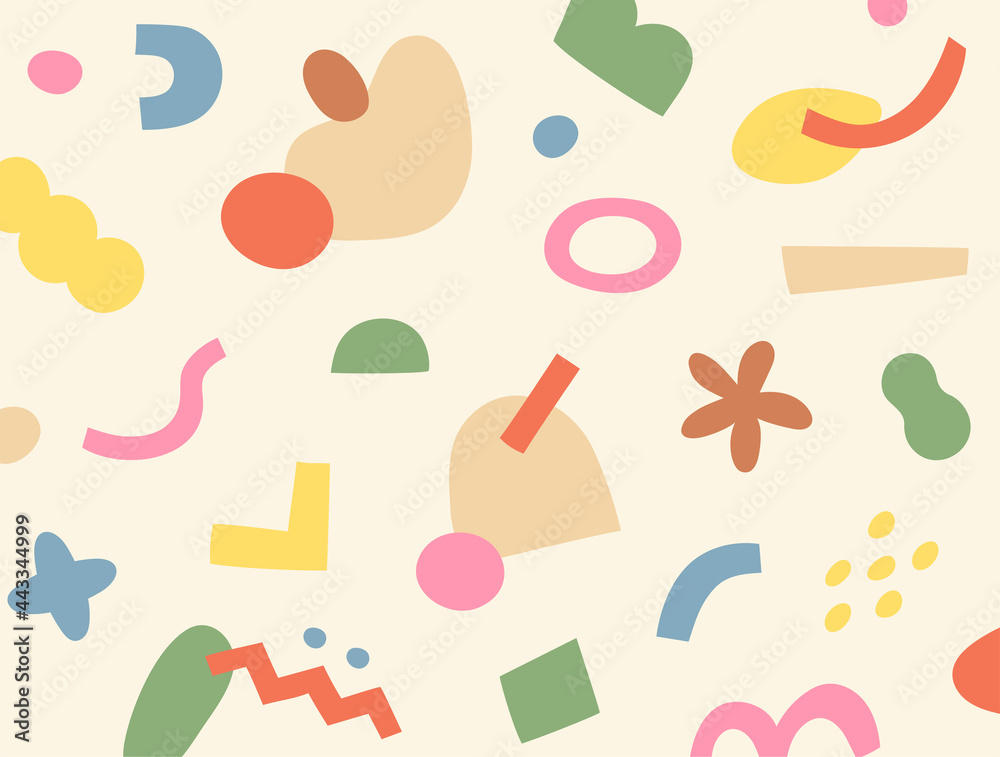 Abstract cute geometric doodles are scattered and form a pattern ...