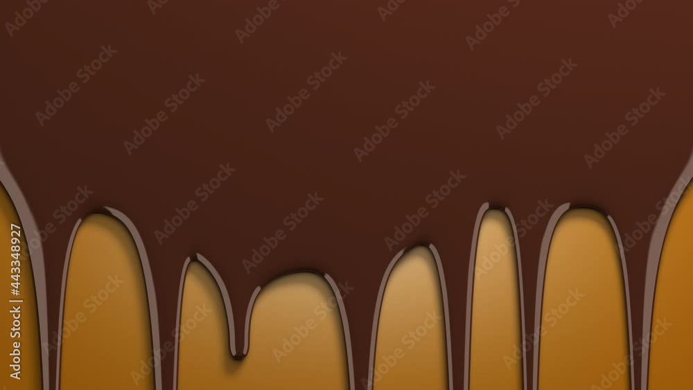 Chocolate drips on yellow background. Viscous liquid flowing down the ...