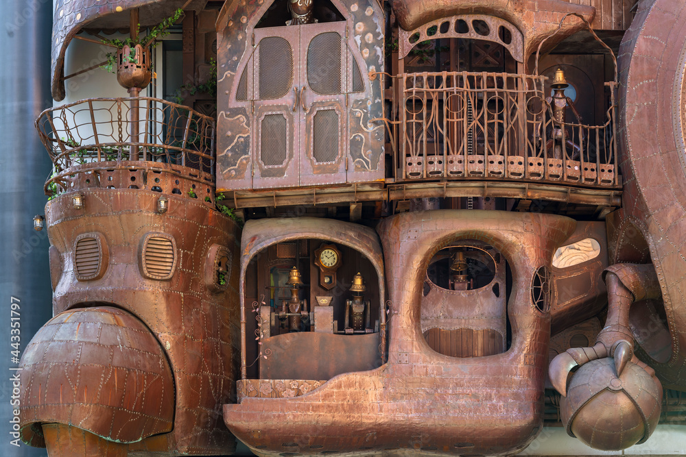 tokyo, japan - july 03 2021: Close up on the copper automata dolls of ...