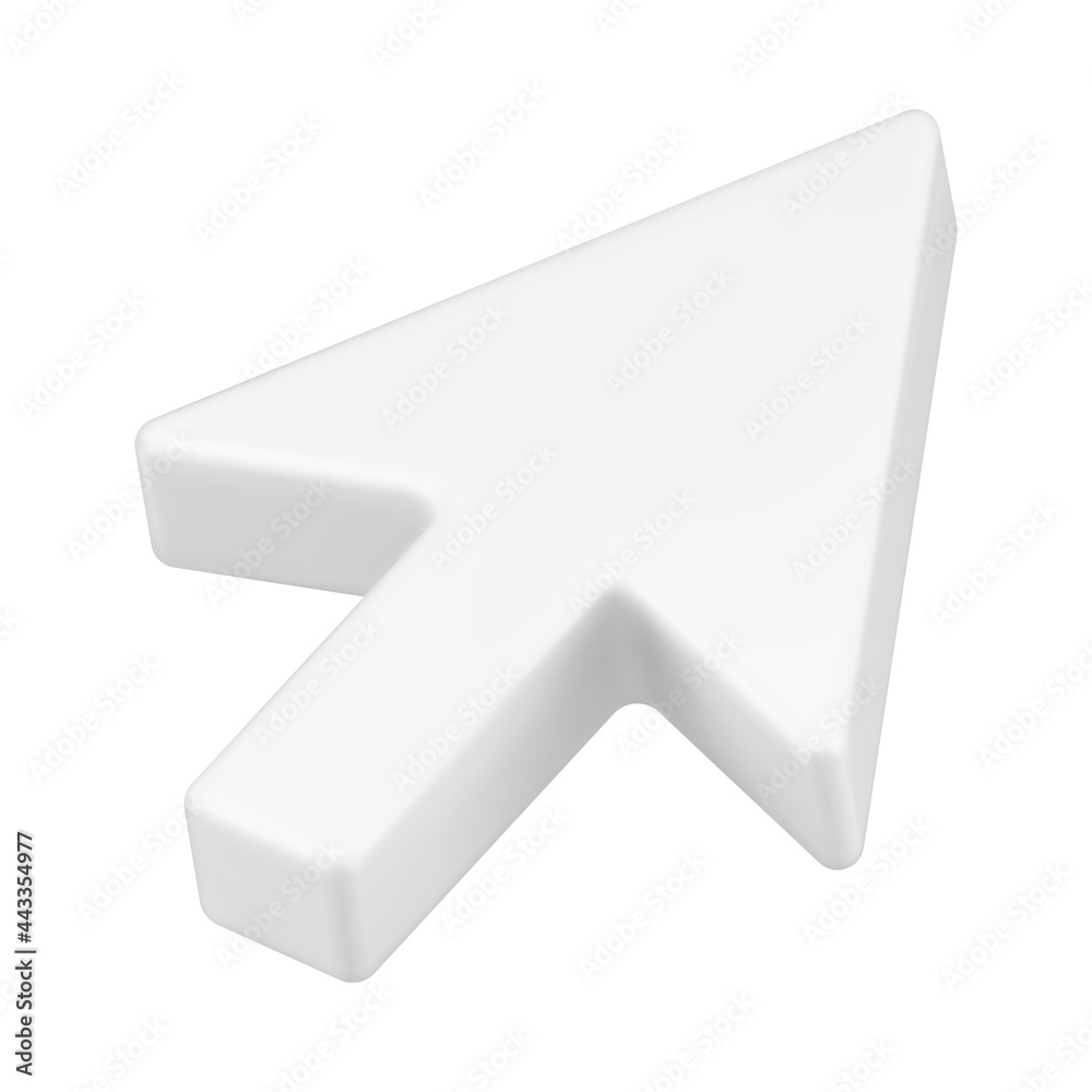 Arrow pointer 3d. White volumetric mouse cursor for website Stock ...