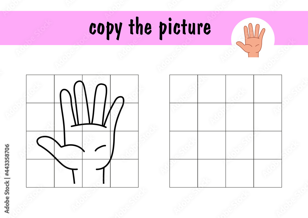 Draw a hand using an example. Children s mini-game on A4 paper. Copy ...