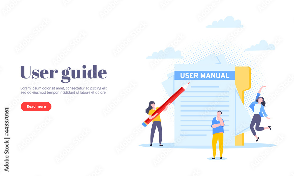 User manual guide book flat style design vector illustration. Tiny ...