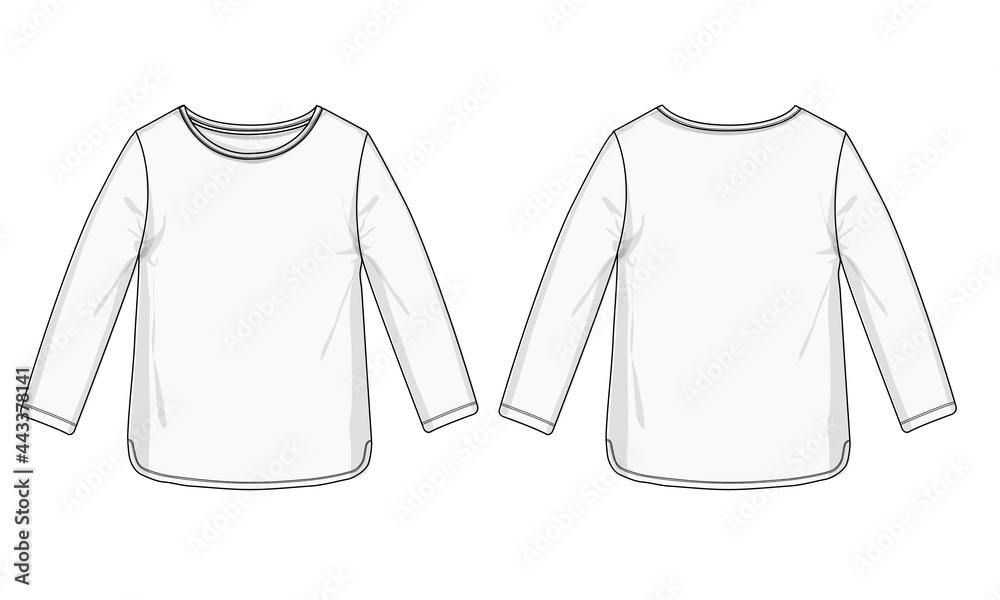 Long sleeve Crew neck with round hem Technical Sketch Fashion Template ...