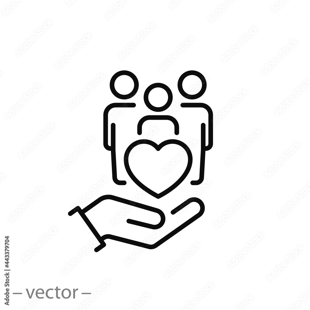 hand with heart community, icon, concept empathy or charity, solidarity ...