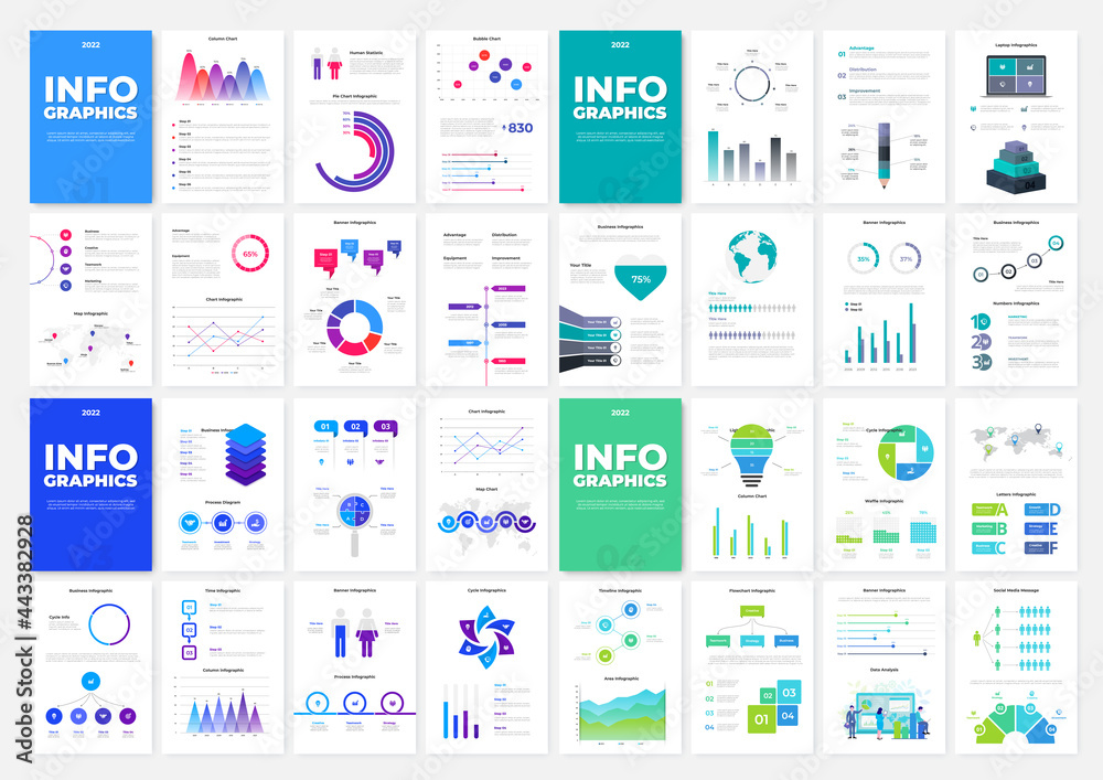 Set of four infographic brochure templates. Vertical A4 pages with ...