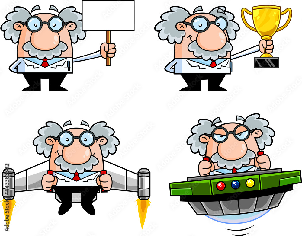 Science Professor Cartoon Character Poses. Vector Collection Set ...