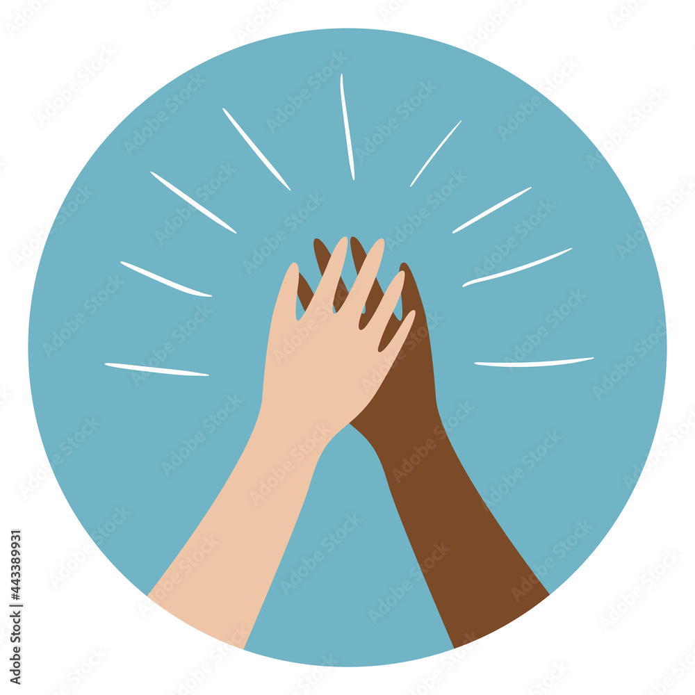 High five gesture vector illustration. Two hands of people different ...