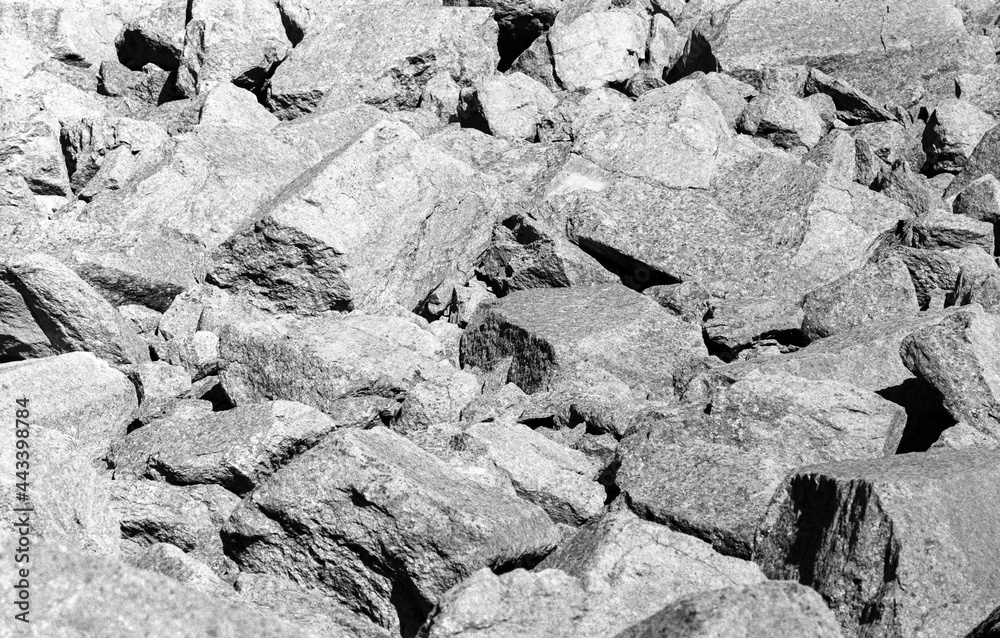 Broken, octagonal basalt columns at the base of Devils Tower. Stock ...