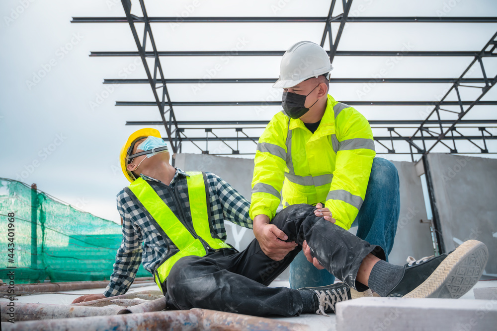 Accident at construction site. Physical injury at work of construction ...