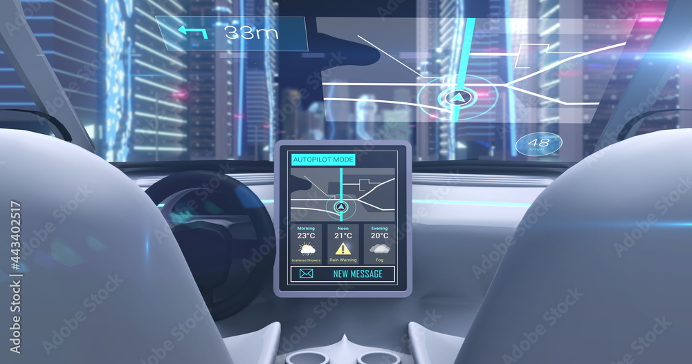 Image game simulation screen showing car cockpit driving through city ...