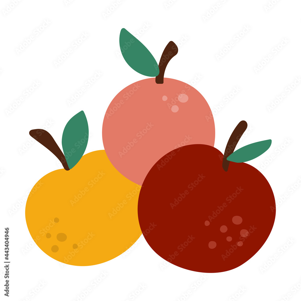 Vector cute apples pile with leaves. Autumn fruit icon. Funny flat ...