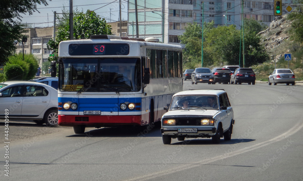 Kazakhstan, Ust-Kamenogorsk, july 5, 2021: Scania CN113CLB. Old city ...