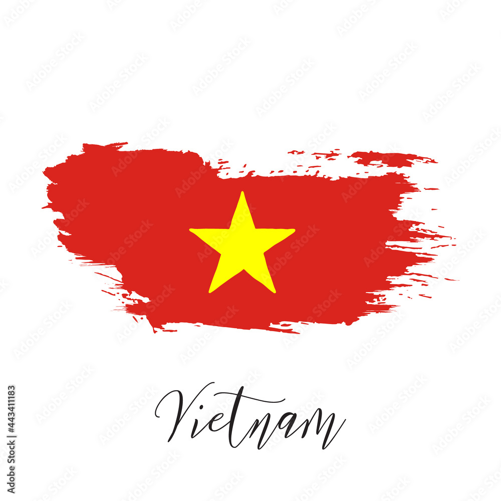 Vietnam vector watercolor national country flag icon. Hand drawn ...